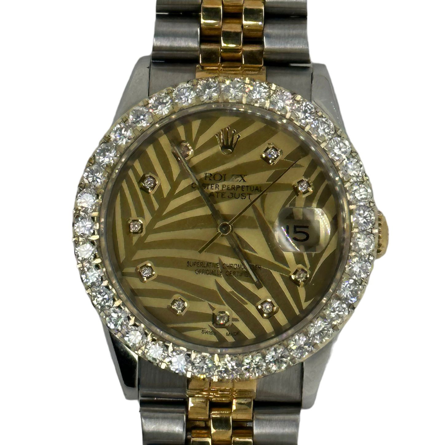 Rolex Datejust 36mm Gold Palm Dial Diamond Bezel - Volusia Diamond