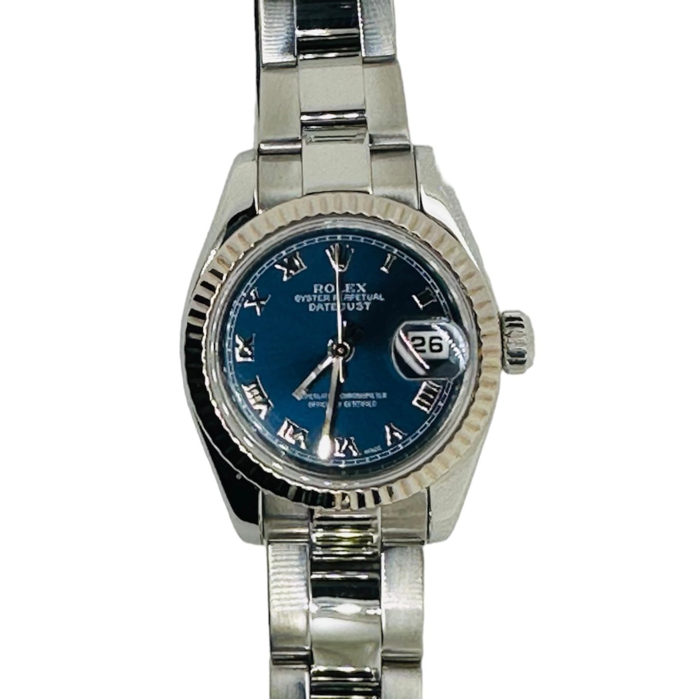 Ladies Rolex DateJust 28mm Blue Roman Numeral Dial - Volusia Diamond
